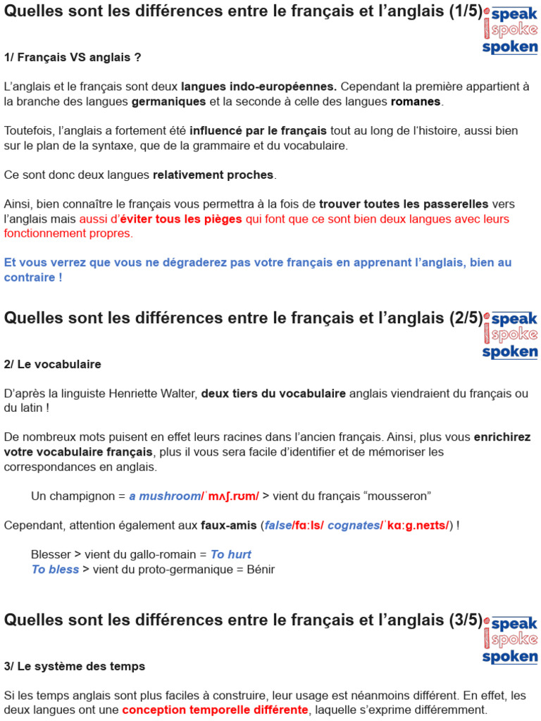Quelles Sont Les Differences Entre Le Francais Et L'anglais | PDF Quelles Sont Les Differences Entre Le Francais Et L'anglais | PDF