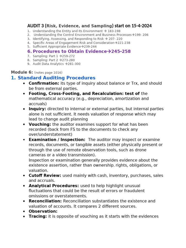 Audit Procedures for Evidence Gathering | PDF | Audit | Finance & Money ...