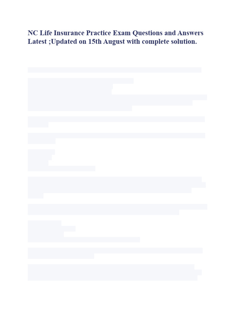 NC Life Insurance Practice Exam Questions and Answers Latest | PDF ...