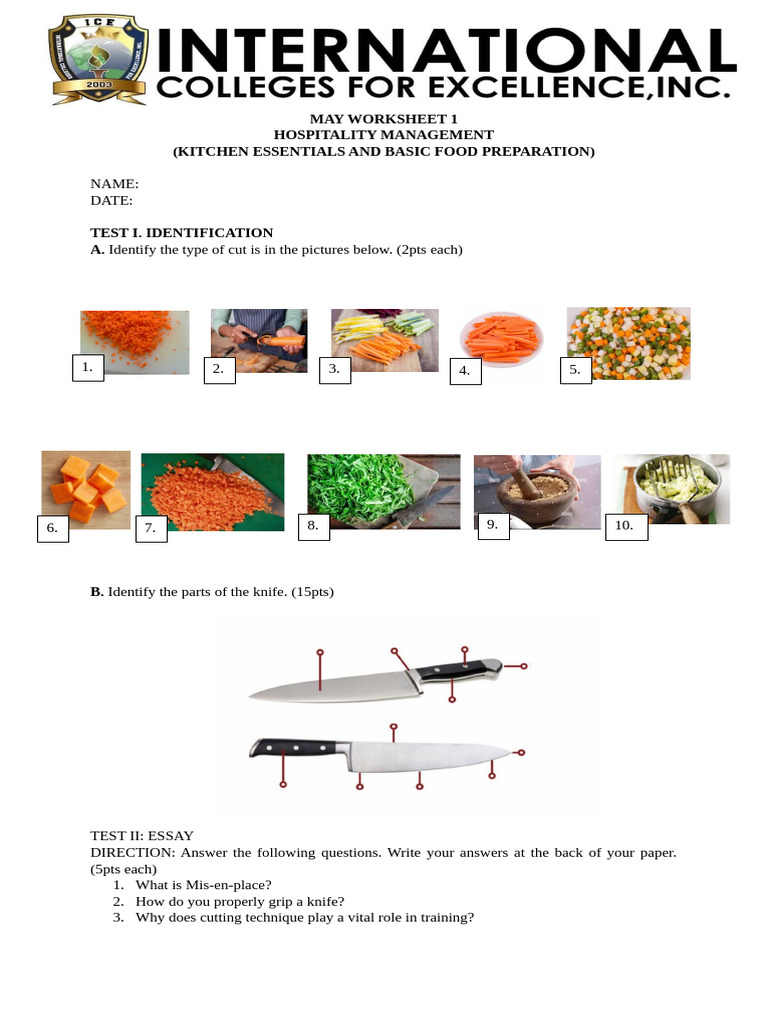 May Worksheet Kitchen Essentials | PDF