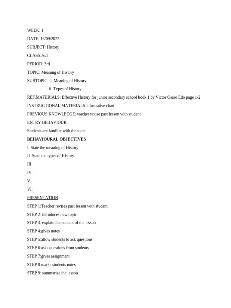 History Lesson Note Week 1 | PDF