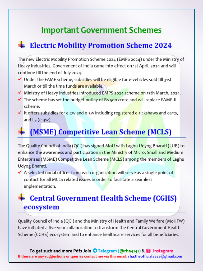 Important Government Schemes (Compiled by THE R.H.A) | PDF