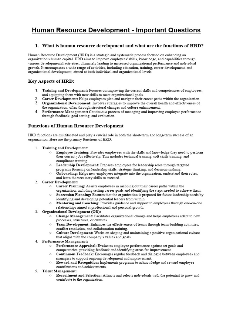 HRD - Important Questions | PDF