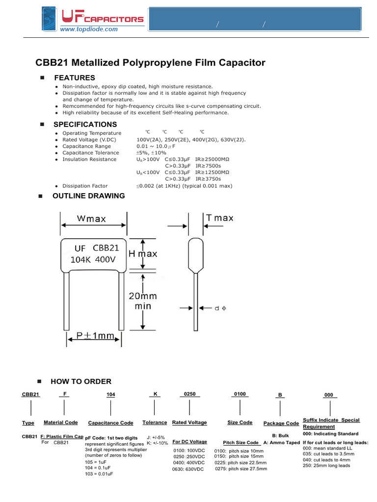 CBB21 Metallized Polypropylene Capacitors | PDF