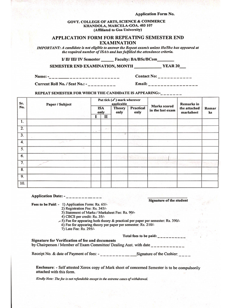 Application Form For Repeat Exam | PDF