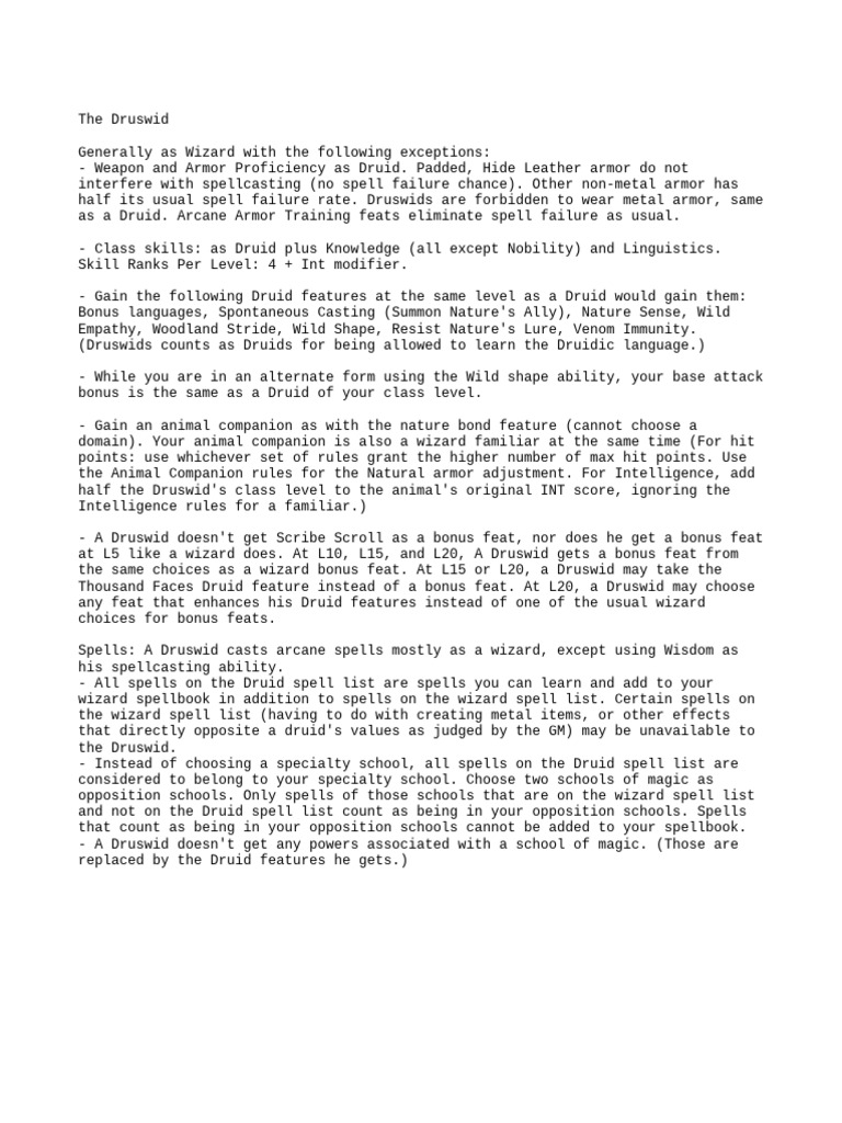 (Druid & Wizard Archetype PF) The Druswid | PDF | D20 System | Law