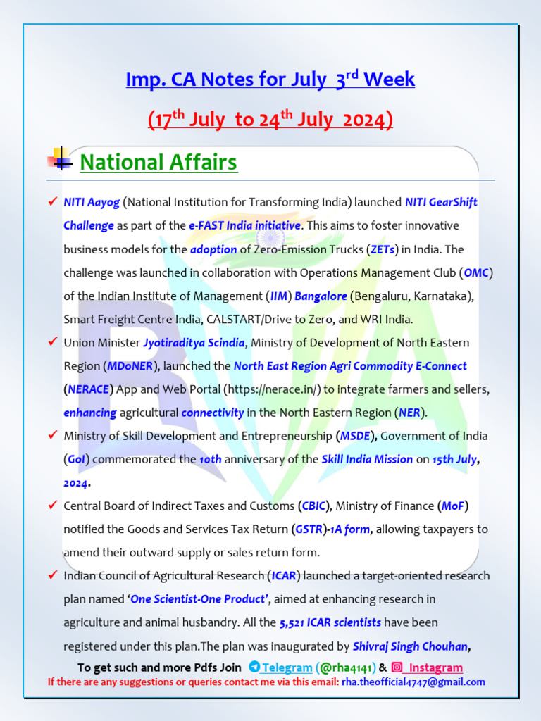 July 2024 3rd Week CA Complete Notes Prepared by The R H A | PDF