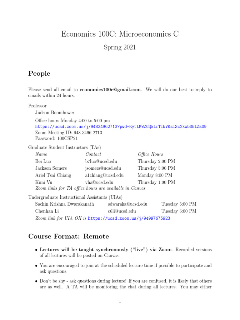UCSD ECON 100C Syllabus | PDF