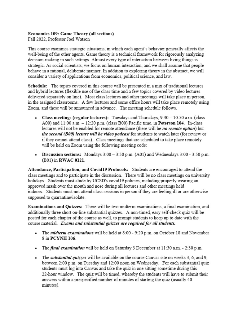 UCSD ECON 109 Syllabus | PDF