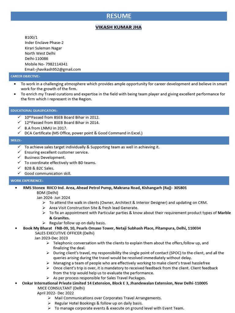 Resume Vikash Jha | PDF