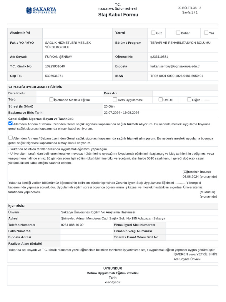 Staj Kabul Rapor | PDF