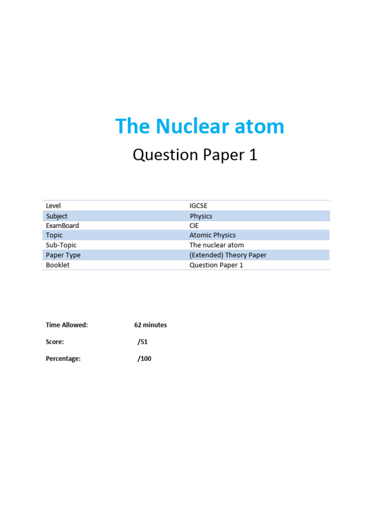 51.1-The Nuclear Atom-Cie Igcse Physics Ext-Theory-Qp | PDF