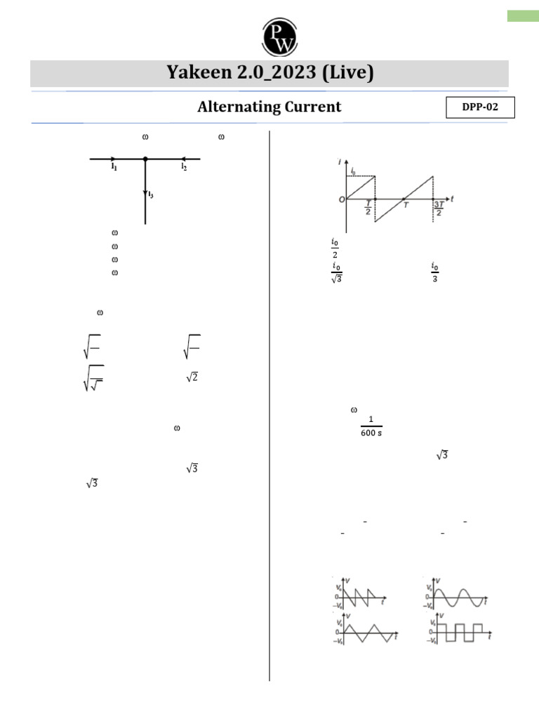 Alternating Current - DPP 02 (Yakeen 20 2023 PW Star) | PDF