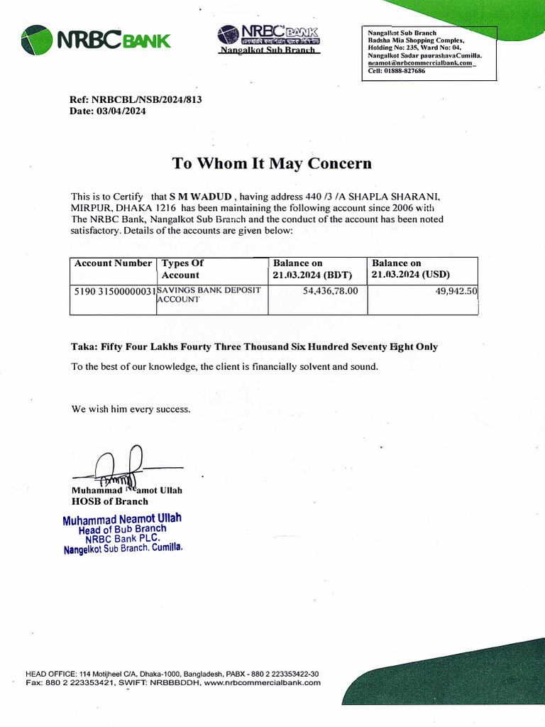 Bank Solvency Statement-1 | PDF