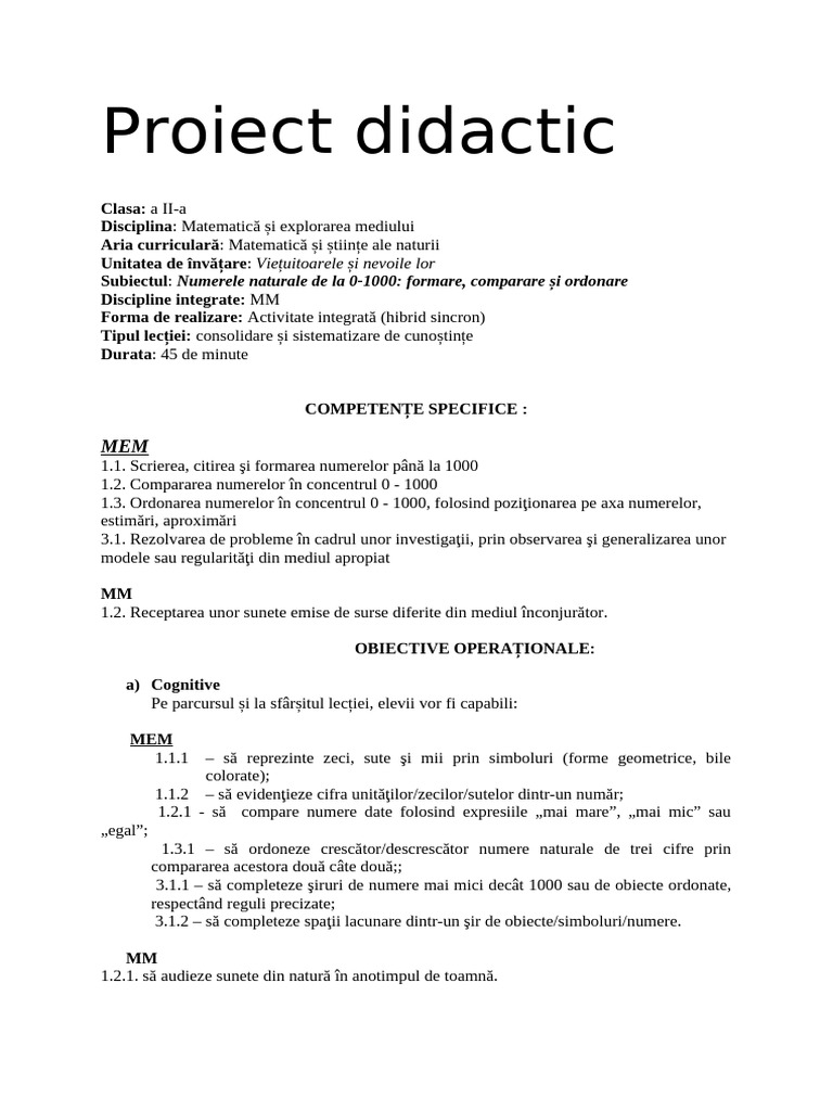 Proiect de Lectie | PDF