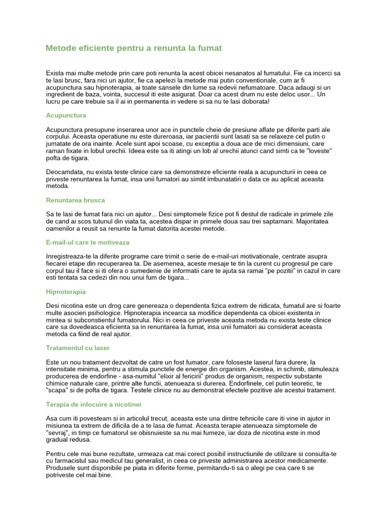 Metode Eficiente Pentru A Renunta La Fumat | PDF
