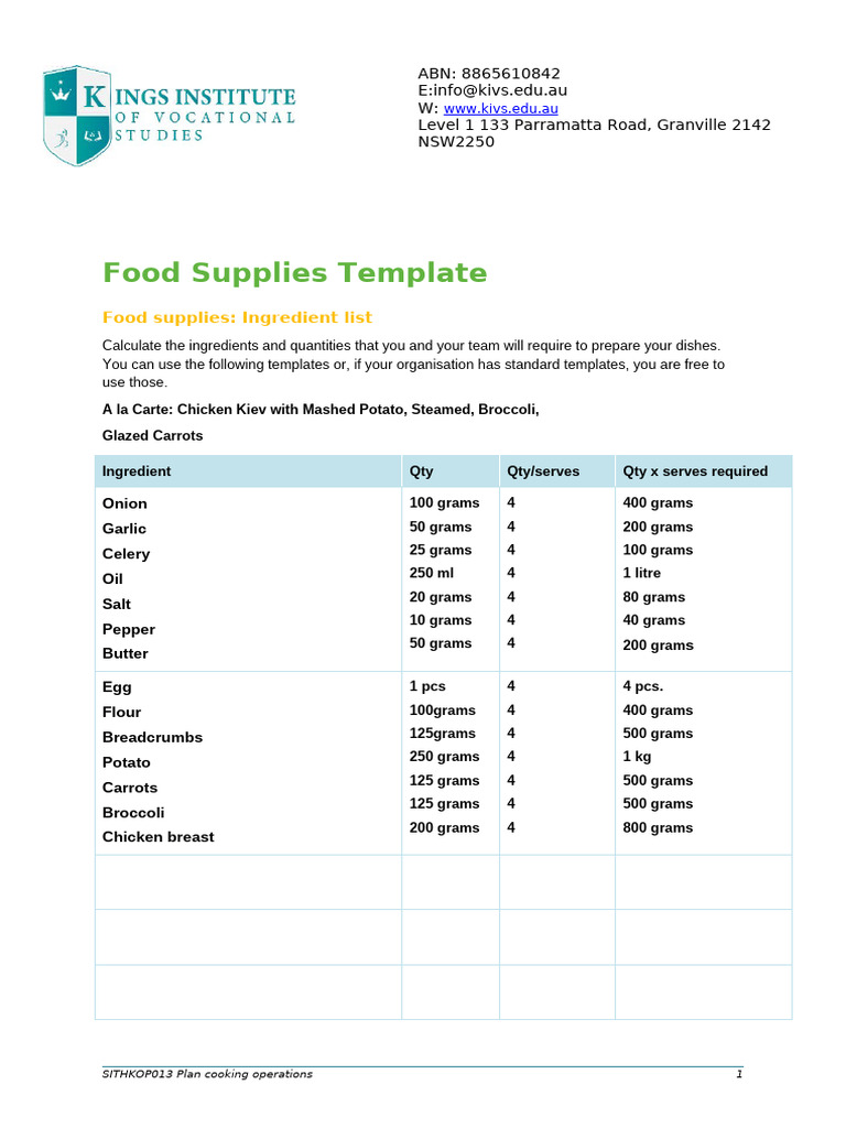 Food Supplies Order Template | PDF | Capsicum | Sauce