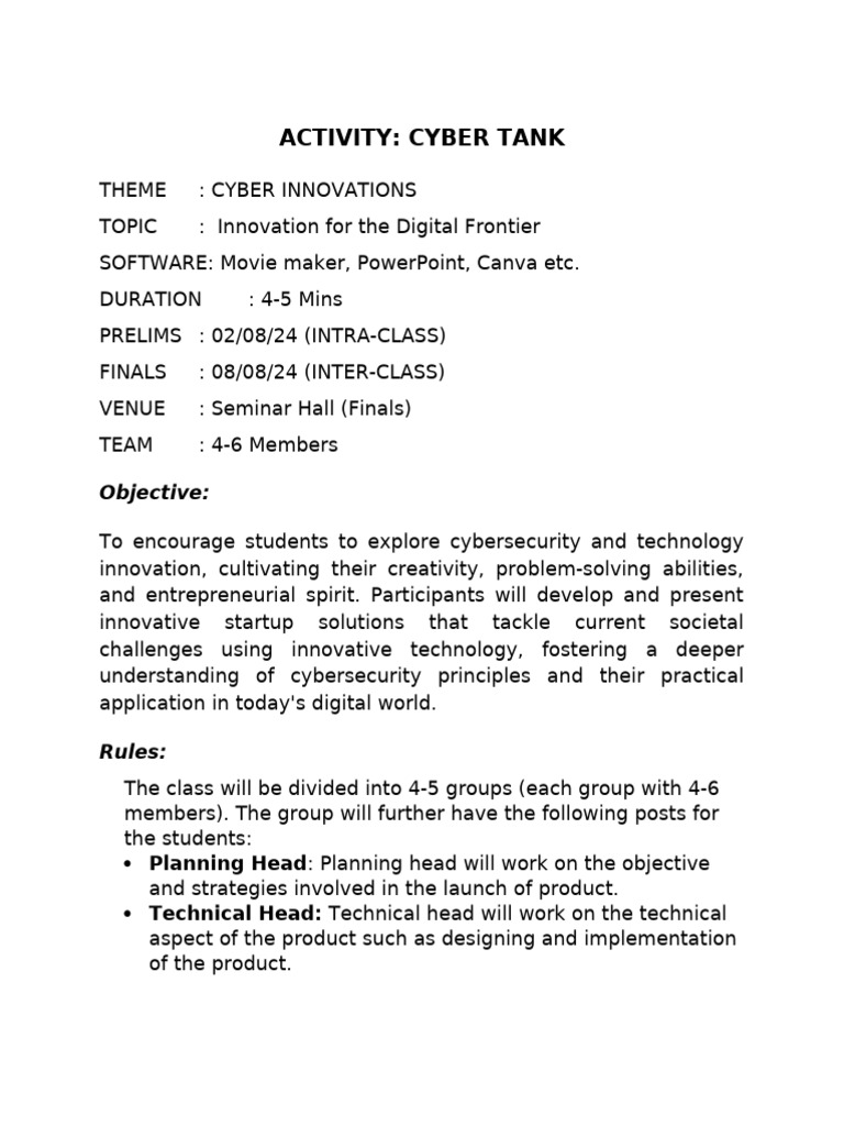 Cyber Tank- Guidlines for Students | PDF