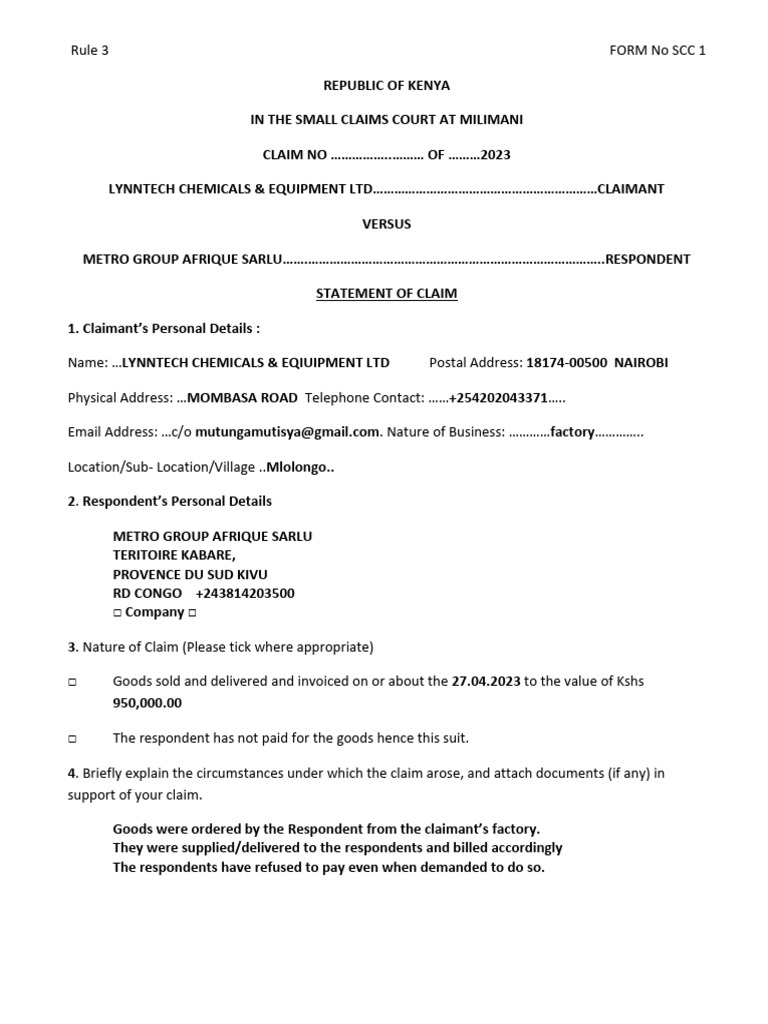 Statement of Claim 950 Documents | PDF