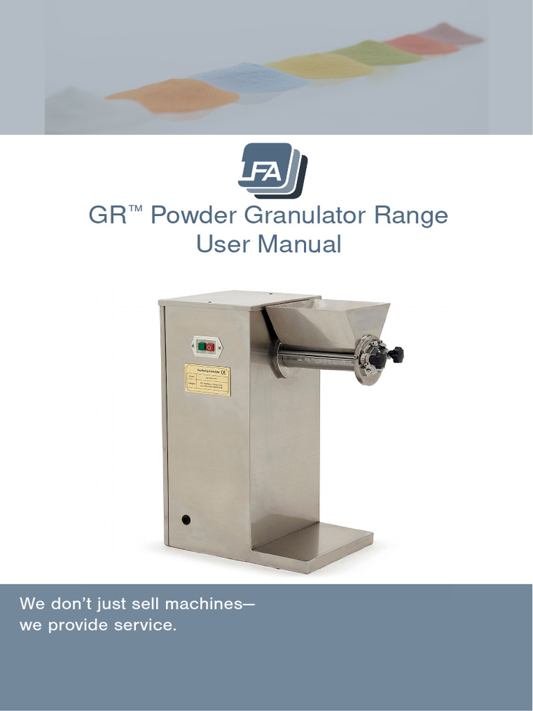 GR Granulator Range Manual v.1.1.2 | PDF | Lubricant | Business