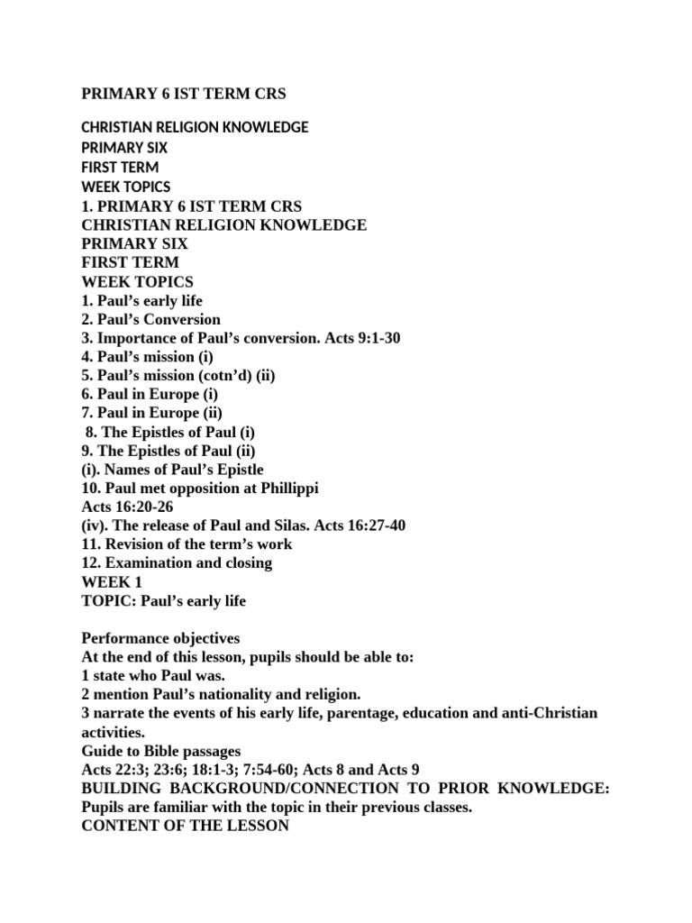 PRY 6 CRS Ist Term | PDF