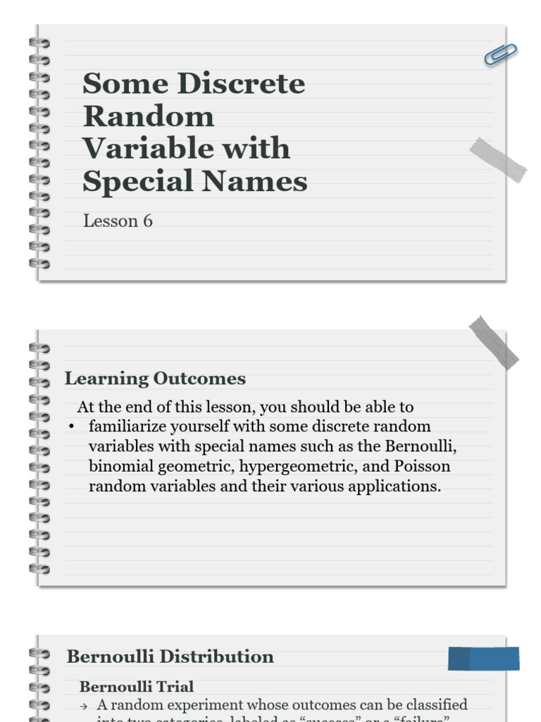 Lesson 6 - Some Discrete Random Variables With Special Names | PDF