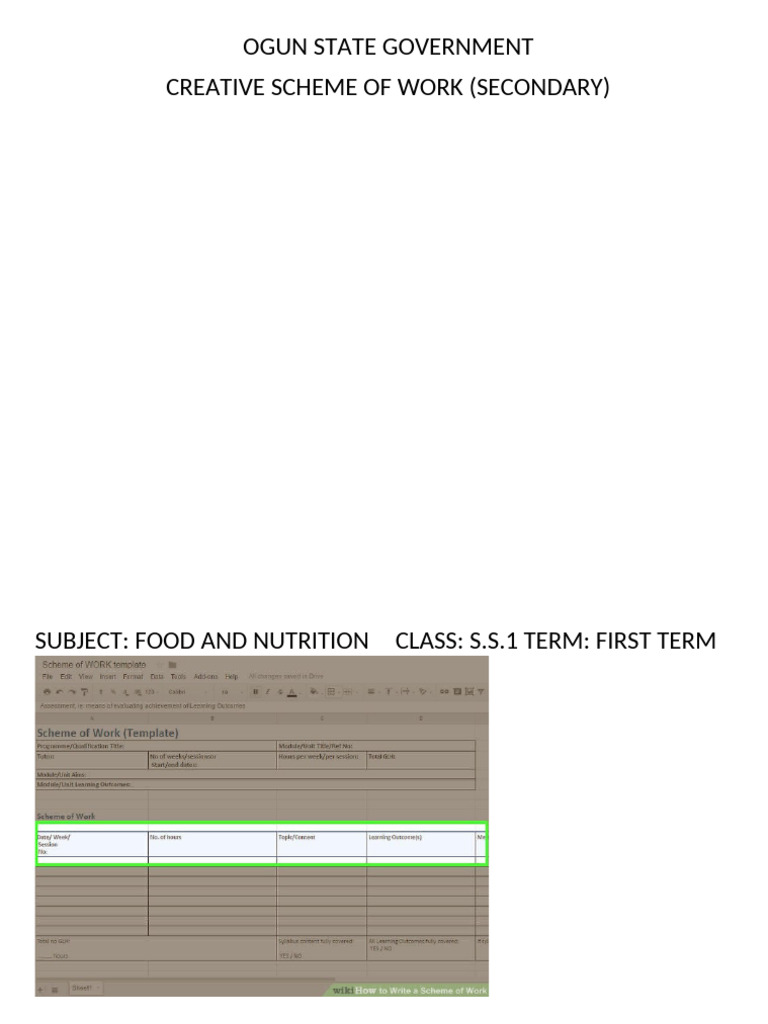 Food and Nutrition Scheme for SS1 Term 1 | PDF | Meal | Wellness
