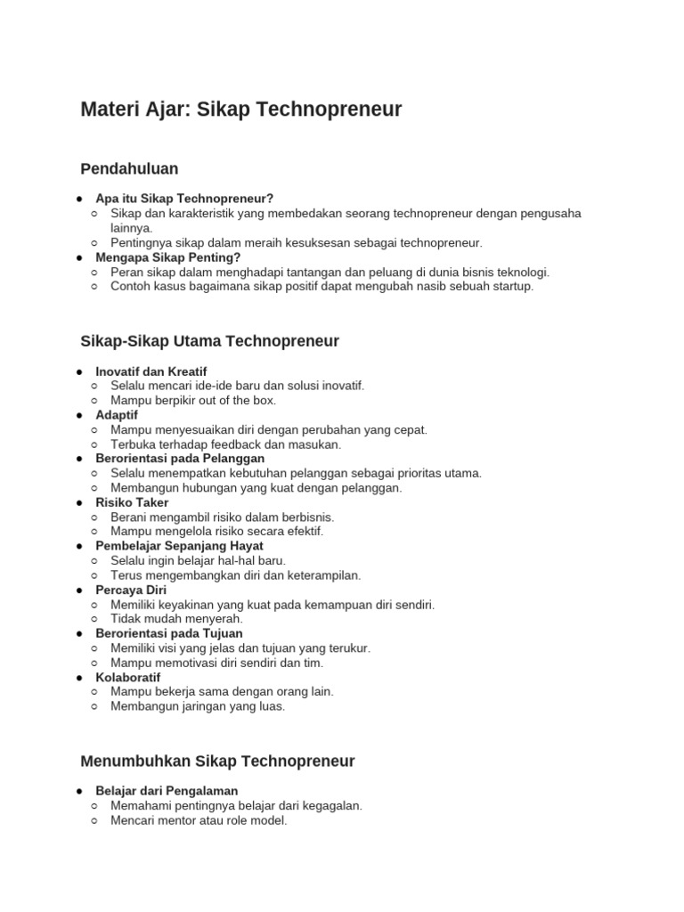 Materi Ajar - Sikap Technopreneur | PDF