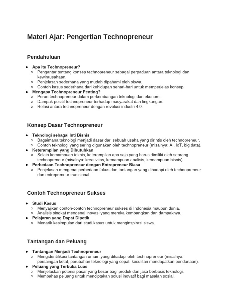 Materi Ajar - Pengertian Technopreneur | PDF