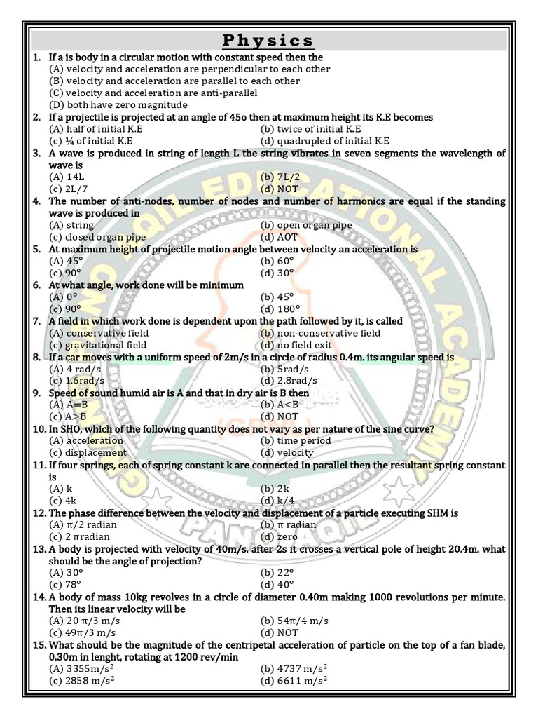 Physics Mcqs | PDF | Acceleration | Waves