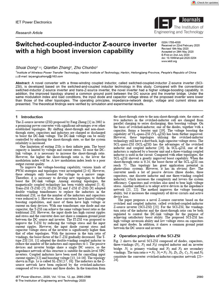 IET Power Electronics - 2020 - Dong - Switched Coupled Inductor Z ...