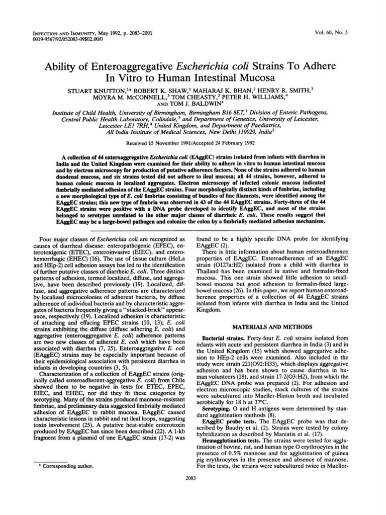 Knutton Et Al 1992 Ability of Enteroaggregative Escherichia Coli ...