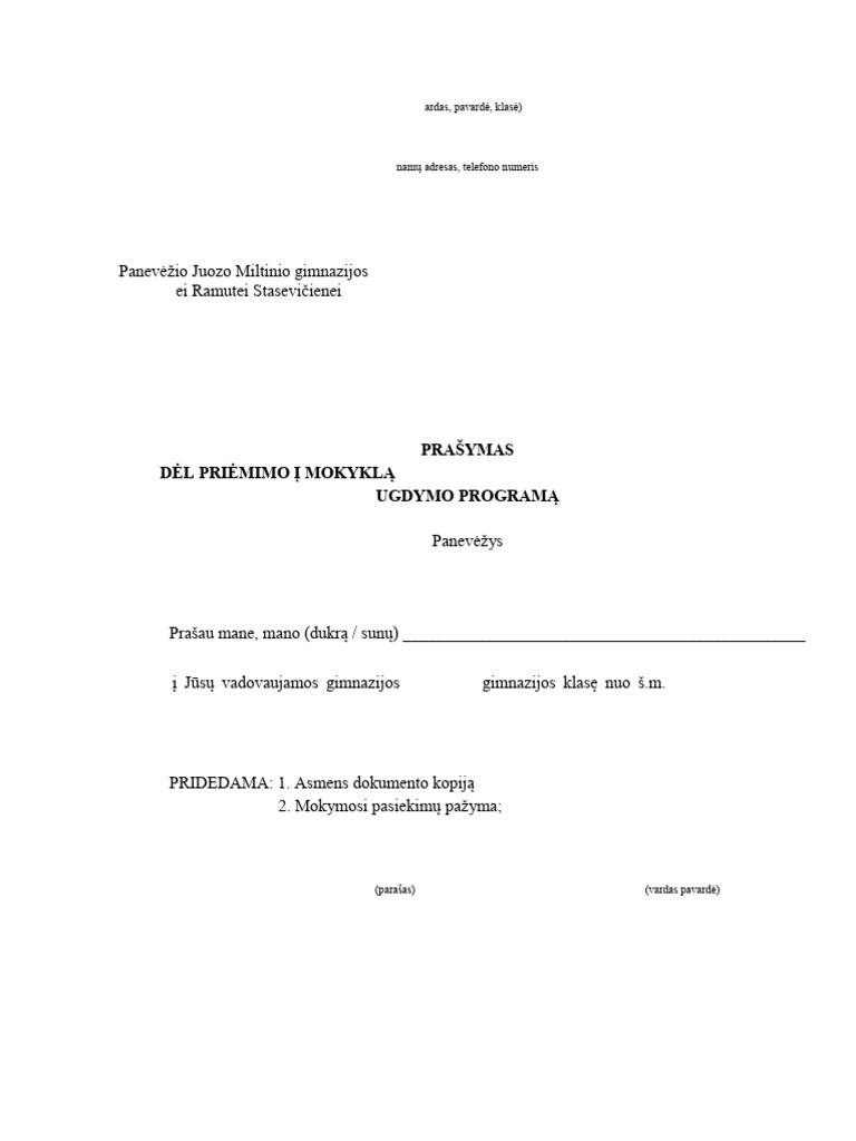 Priemimo i Mokykla Prasymas 2 | PDF