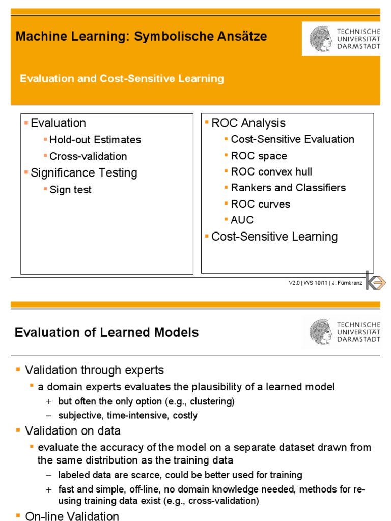 Machine Learning: Symbolische Ansätze: Evaluation ROC Analysis | PDF | Receiver Operating ...