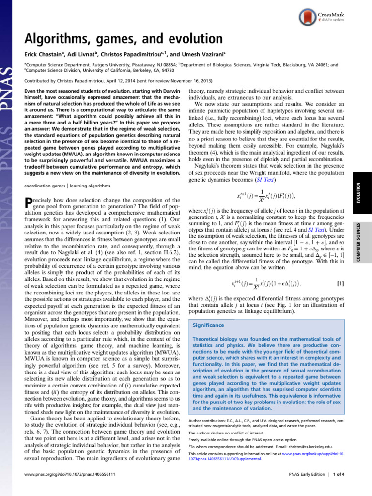 Algorithms, Games, and Evolution | PDF