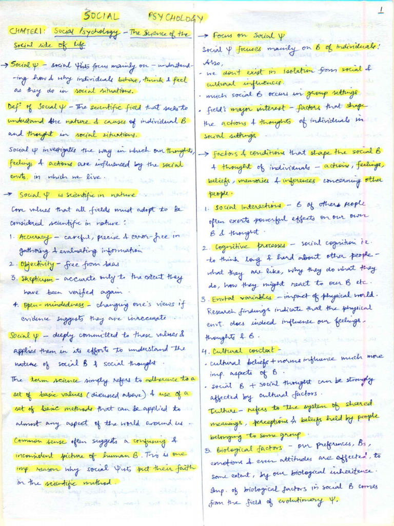 Psychology Handwriting Notes | PDF