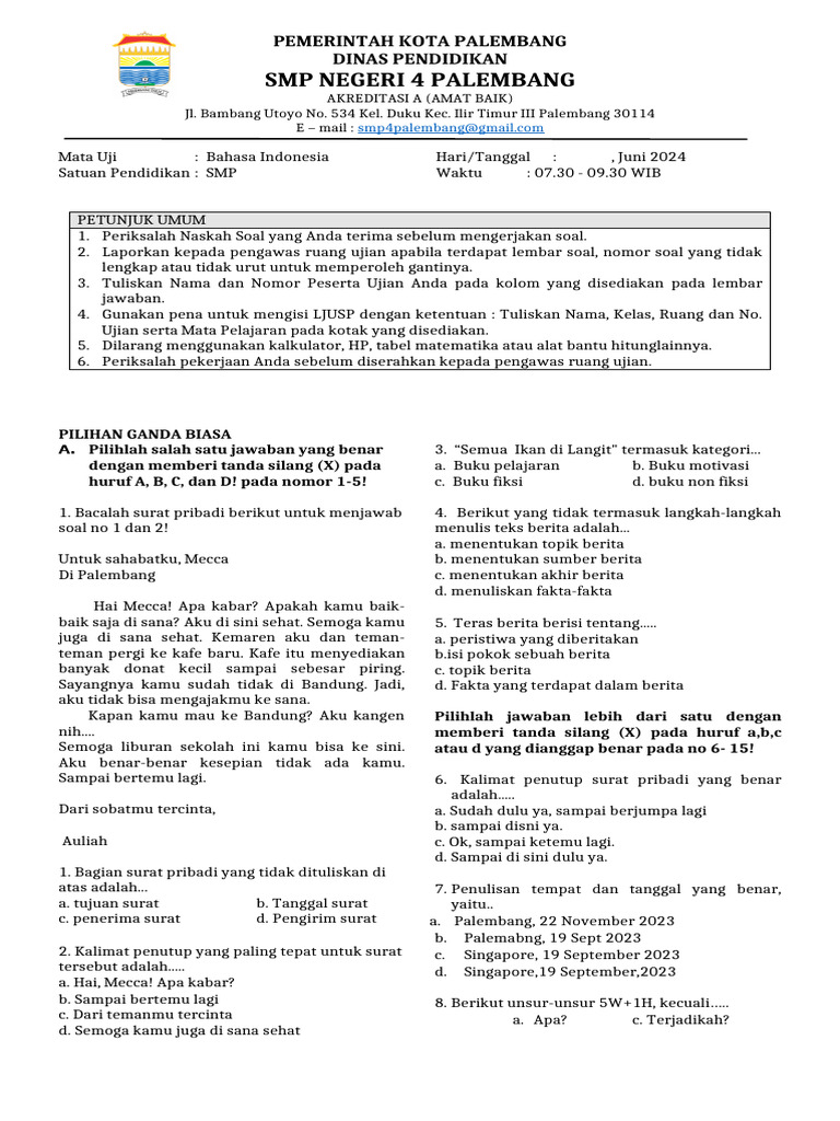 Us Bahasa Indonesia (SM 2) | PDF