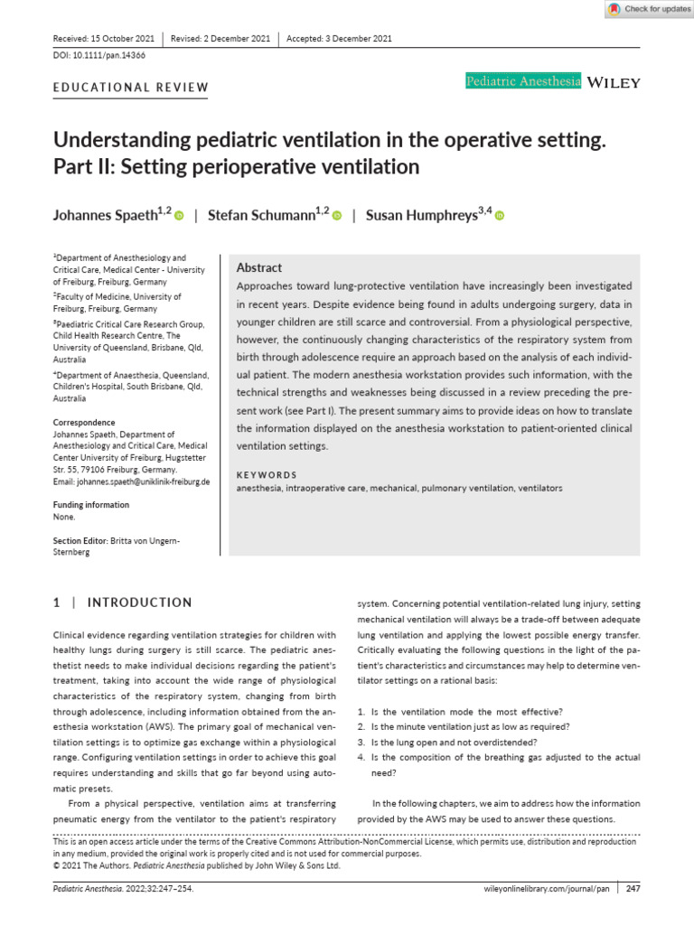 Understanding pediatric ventilation in the operative setting Part 2 | PDF