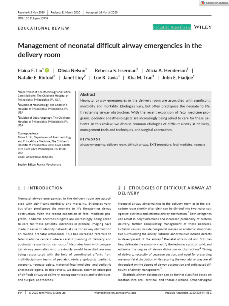 Management of neonatal difficult airway emergencies in the delivery ...