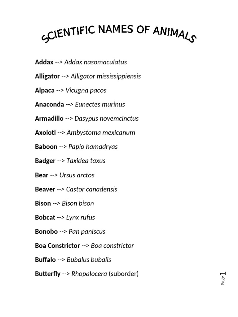 Animal Scientific Names | PDF