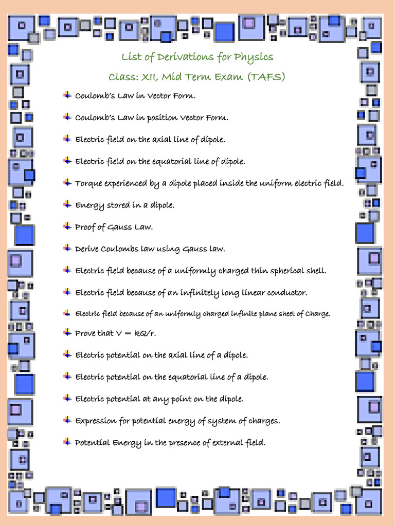 TAFS List of Derivations For Physics | PDF | Electricity | Science ...