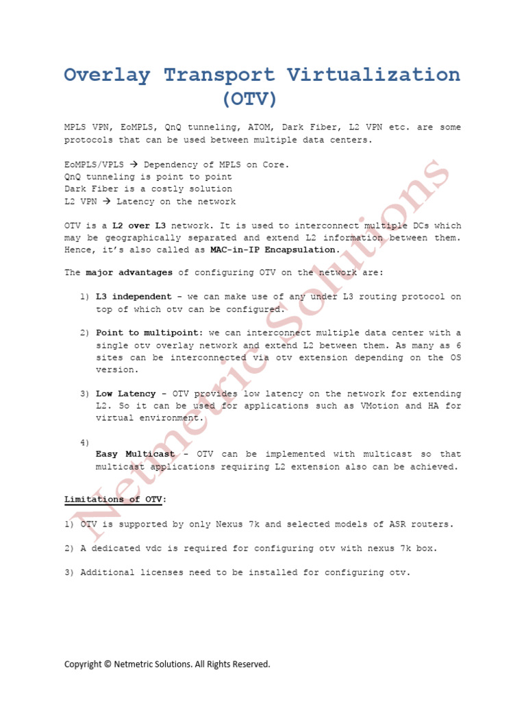 Overlay Transport Virtualization (OTV) : L2 Over L3 MAC-in-IP ...