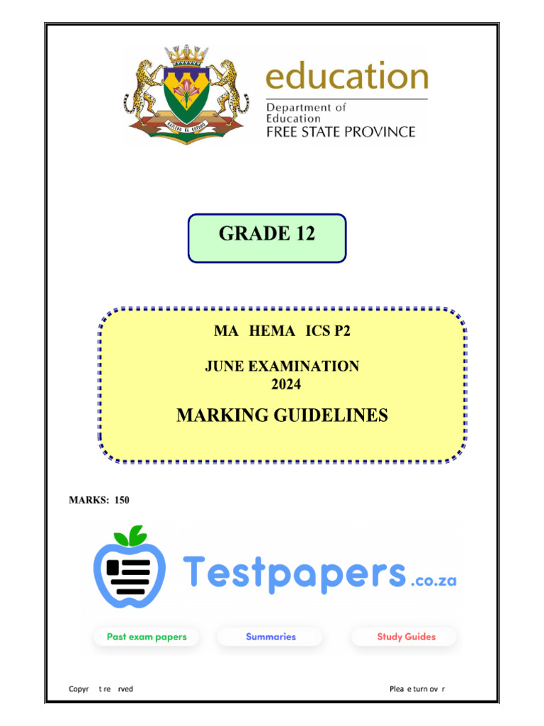 Mathematics Maths P2 MEMO May June 2024 Free State | PDF
