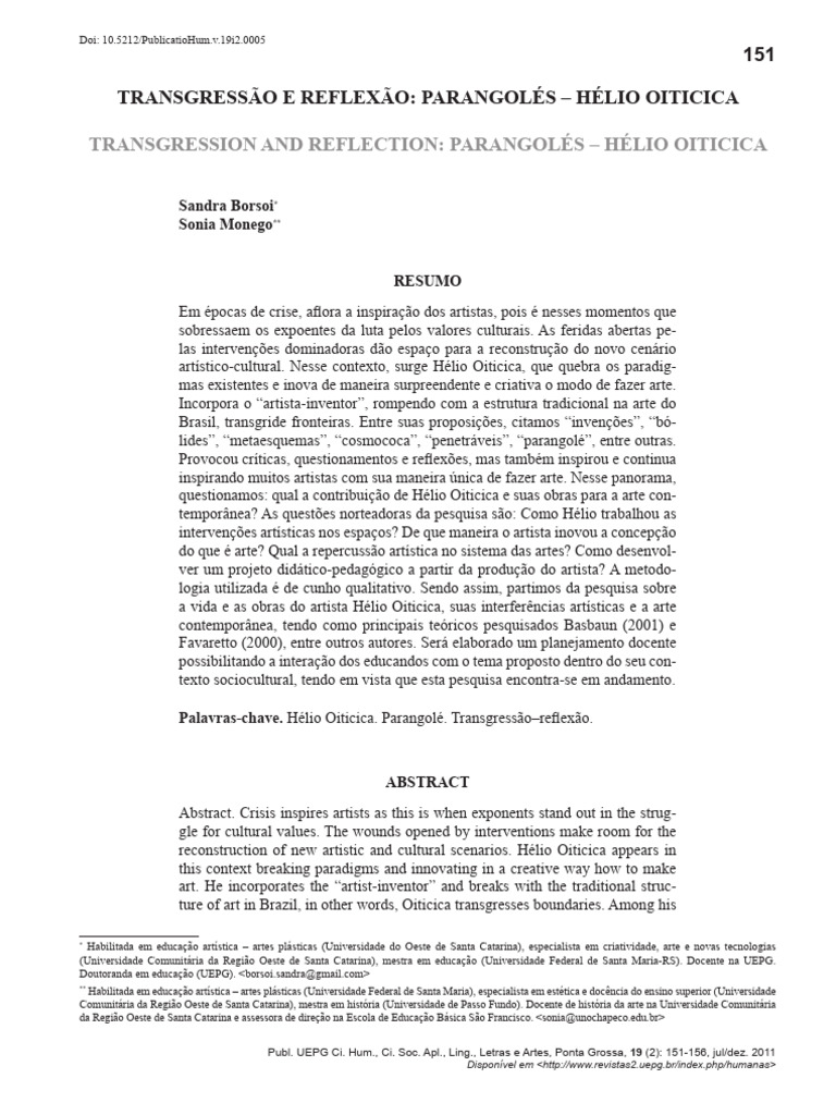 Transgressao e Reflexao Parangoles Helio | PDF