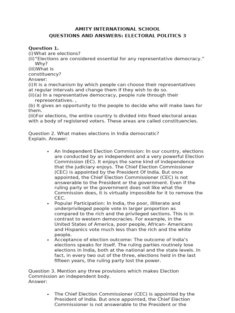 Questions and Answers-Electoral Politics | PDF | Elections | Electoral ...