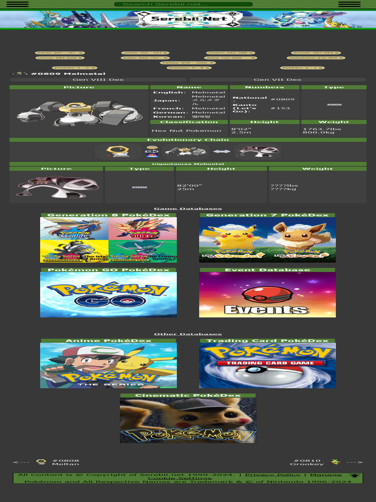 Melmetal - #0809 - Serebii - Net Pokédex | PDF | Video Games | Japanese ...