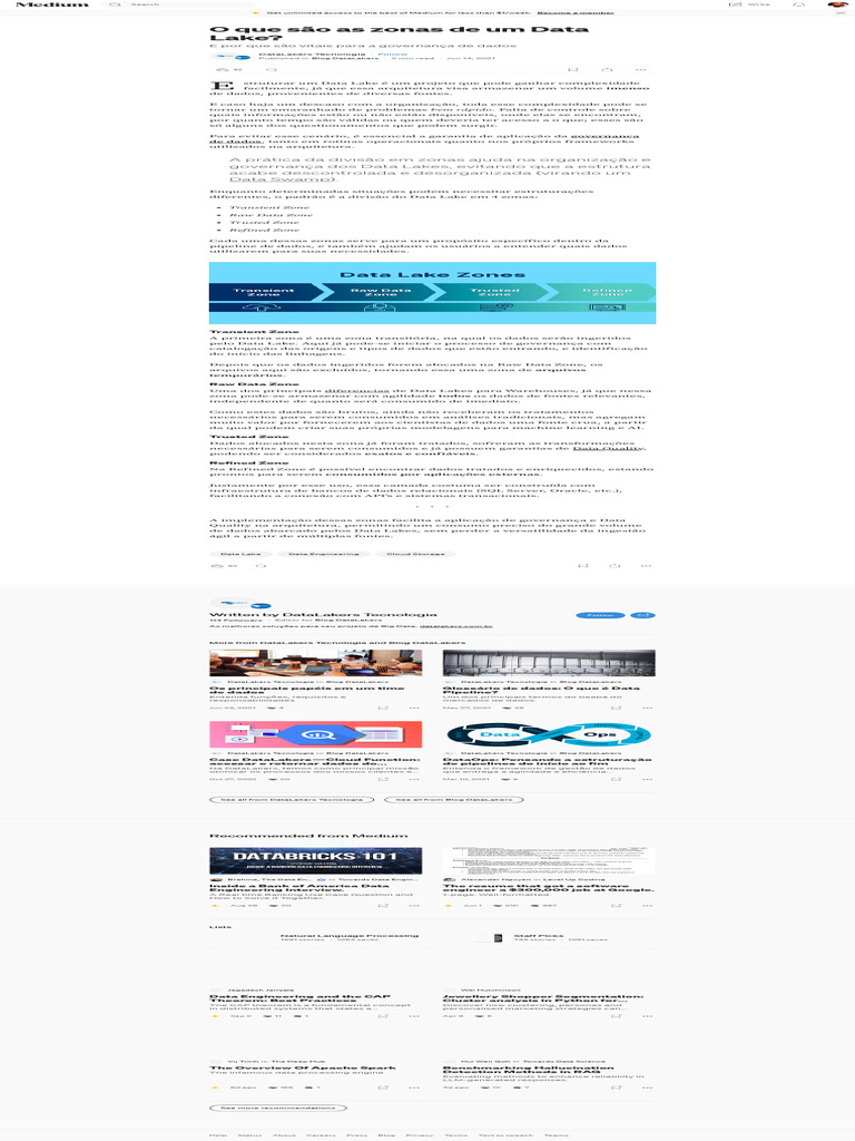 O Que São As Zonas de Um Data Lake - by DataLakers Tecnologia - Blog DataLakers - Medium | PDF