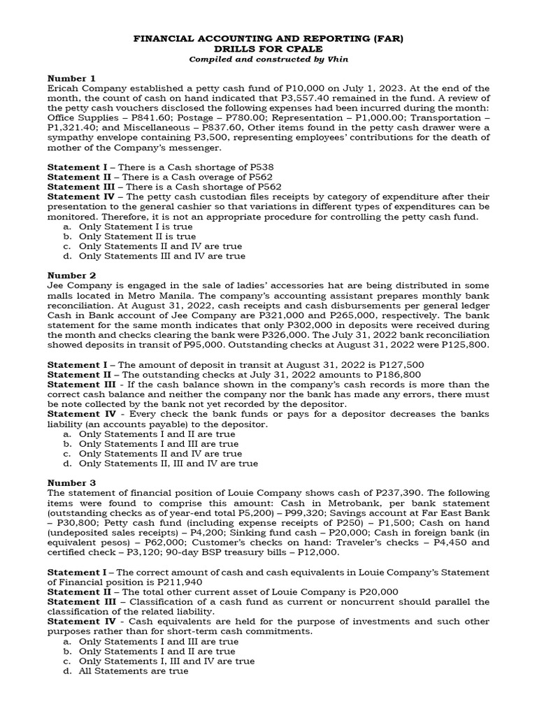 Far Drills For Cpale Questionnaire | PDF