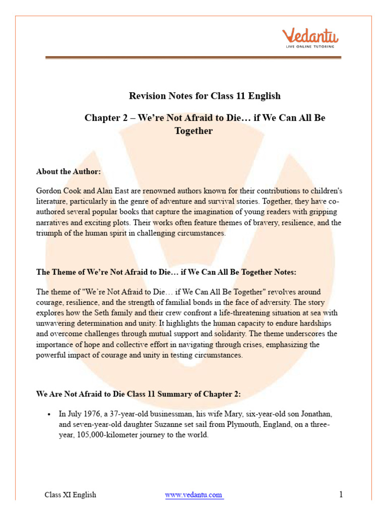 English Class 11 Chapter 2 We Are Not Afraid To Die If We Can All Be ...