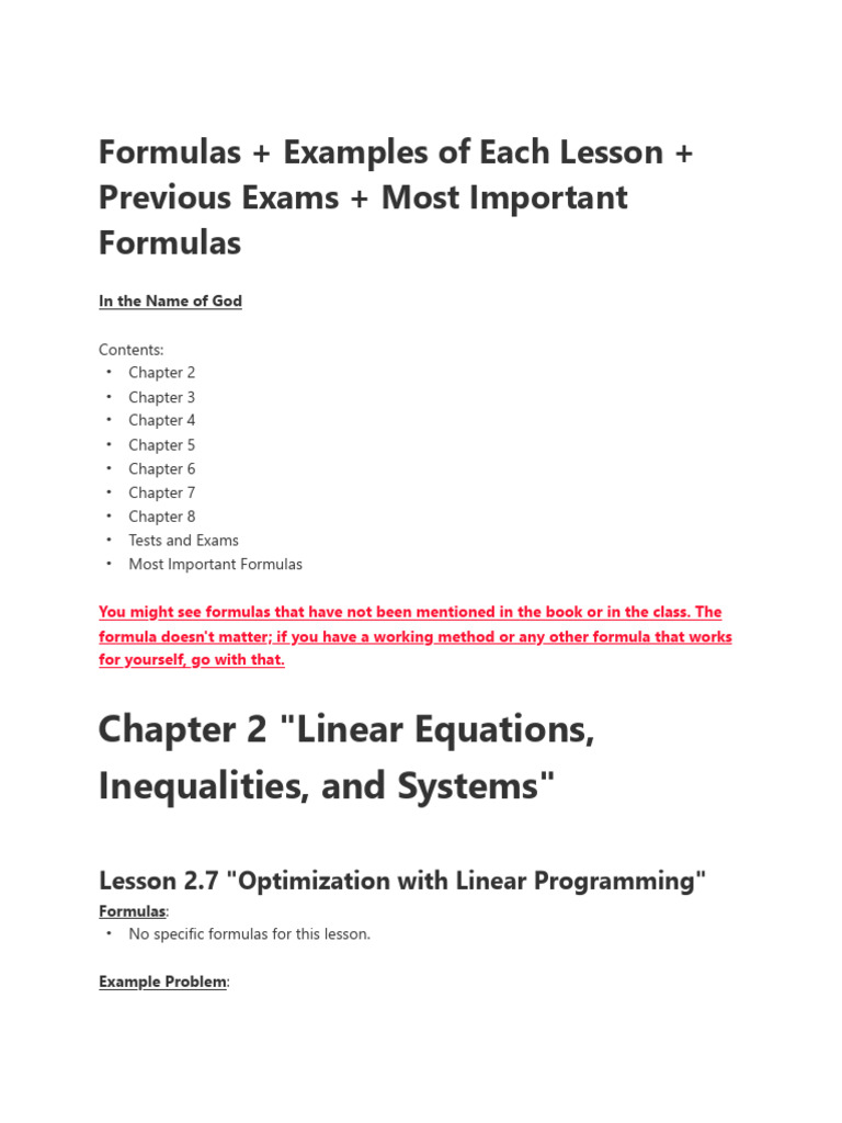 Formulas + Previous Exams + Most Important Formulas For Physics Grade 10 | PDF